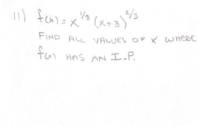 Solved 11) f(x)=x1/3(x+3)2/3 FIND ALL VALUES OF x WHERE f(x) | Chegg.com