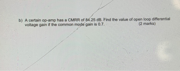 Solved b) A certain op-amp has a CMRR of 84.25 dB. Find the | Chegg.com