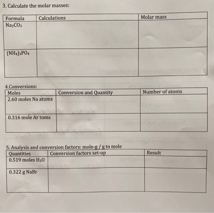 Solved 3. Calculate the molar masses: Calculations Molar | Chegg.com
