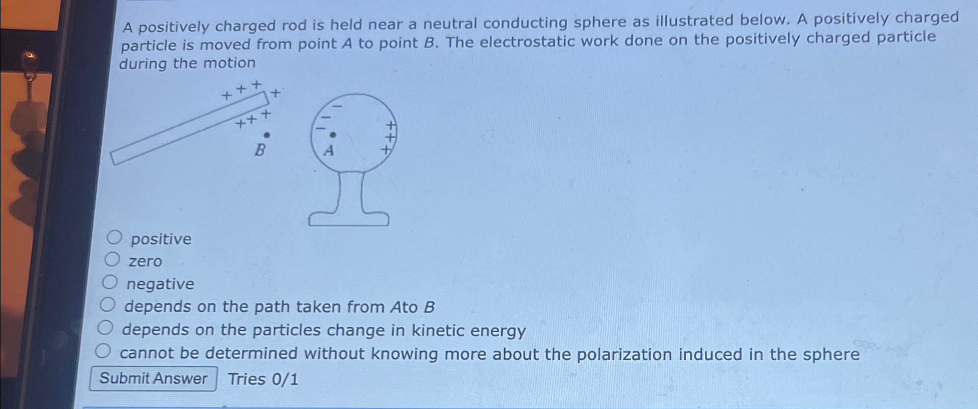Solved A positively charged rod is held near a neutral | Chegg.com