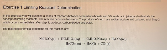 Exercise 1 Limiting Reactant Determination In this | Chegg.com