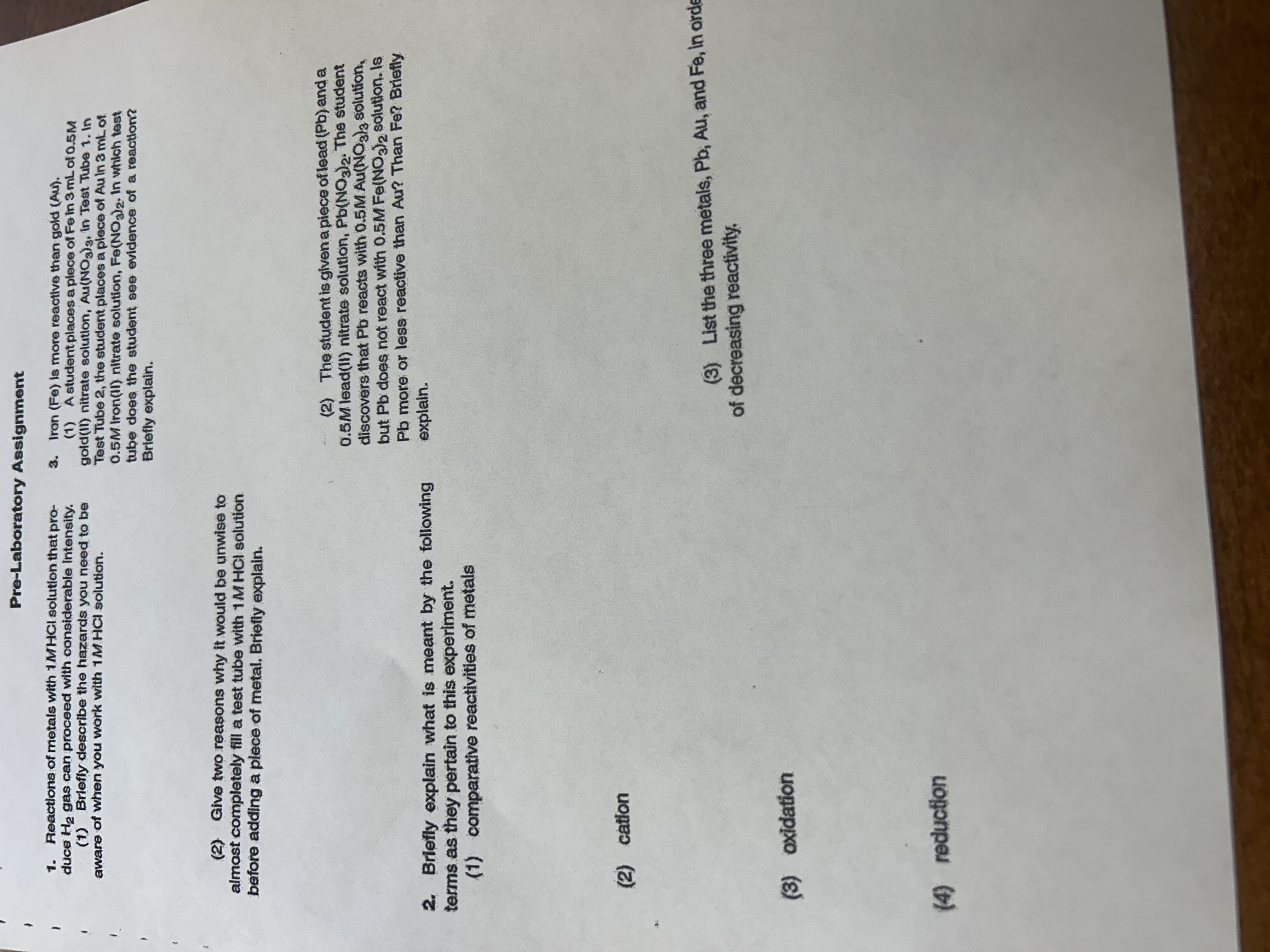 Solved Pre-Laboratory AssignmentReactions of metals with | Chegg.com