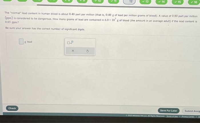 Solved The "normal" lead content in human blood is about | Chegg.com
