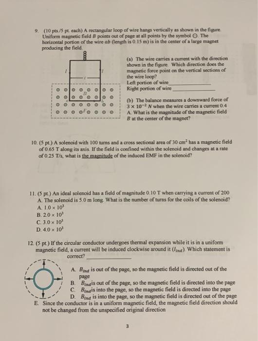 Solved 9. (10 pts/5 pt. cach) A rectangular loop of wire | Chegg.com