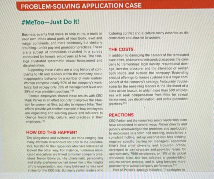 Solved PROBLEM-SOLVING APPLICATION CASE #MeToo-Just Do It! | Chegg.com