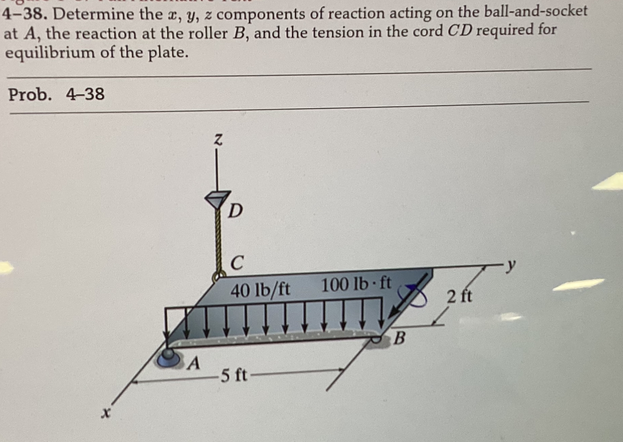 Solved 4-38. ﻿Determine the x,y,z ﻿components of reaction | Chegg.com