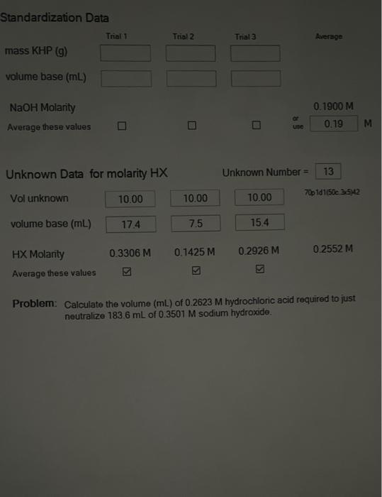 Solved Concentration of Standardized NaOH Solution: 0.1MM | Chegg.com