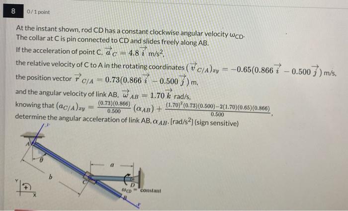 Solved At the instant shown, rod CD has a constant clockwise | Chegg.com