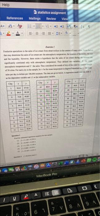 Help statisites assignment Mailings Review View | Chegg.com