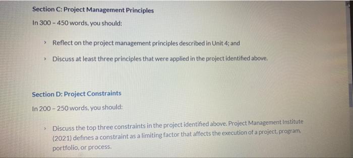 Section C: Project Management Principles In 300-450 | Chegg.com