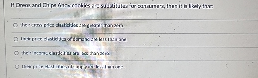 Solved If Oreos and Chips Ahoy cookies are substitutes for | Chegg.com
