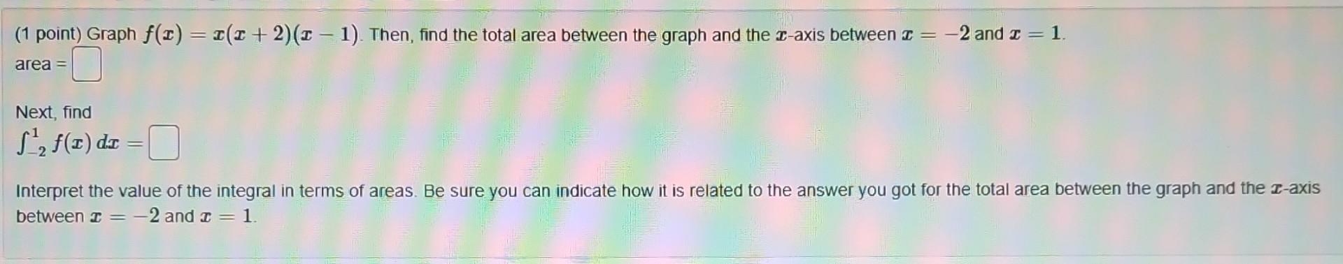 Solved (1 point) Graph f(x)=x(x+2)(x−1). Then, find the | Chegg.com