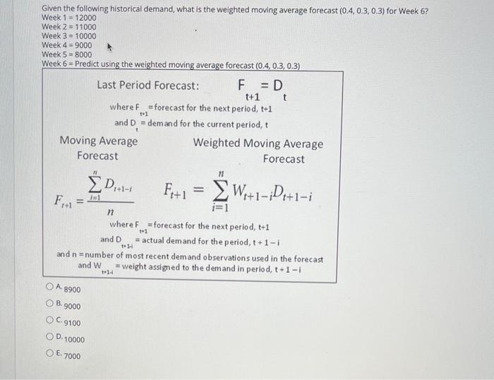 Solved Given the following historical demand, what is the | Chegg.com