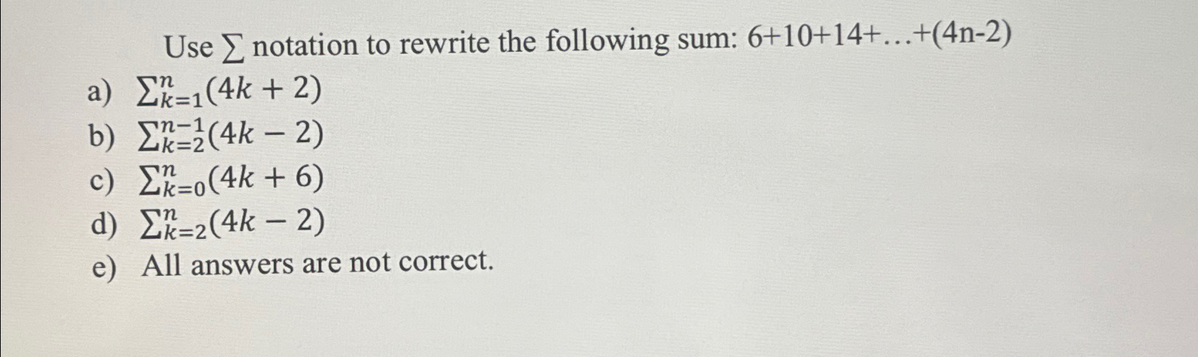 Solved Use ∑?? ﻿notation to rewrite the following sum: | Chegg.com