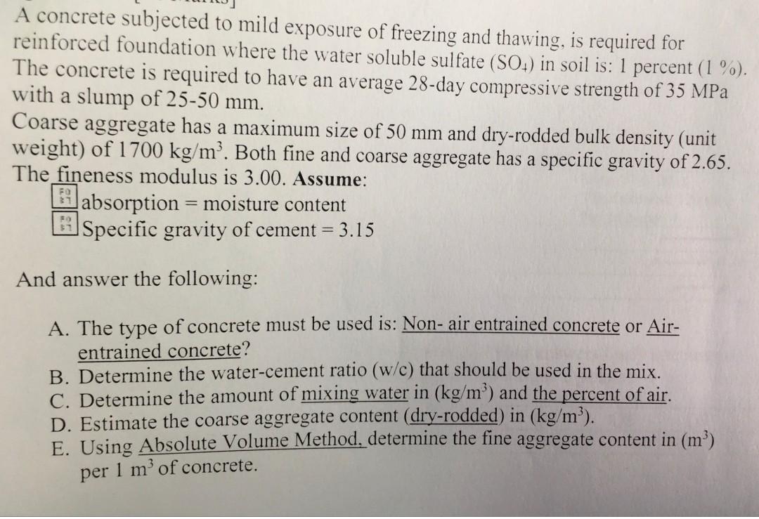Solved A concrete subjected to mild exposure of freezing and | Chegg.com