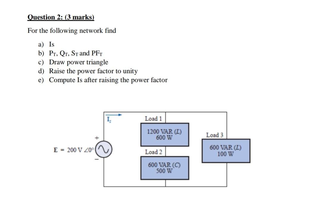 Solved Question 2: (3 marks) For the following network find | Chegg.com
