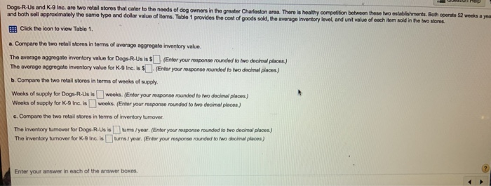 Solved Dogs R Us and KInc. are two retail stores that cater | Chegg.com