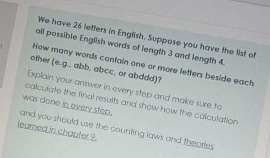 Solved We have 26 letters in English. Suppose you have the | Chegg.com