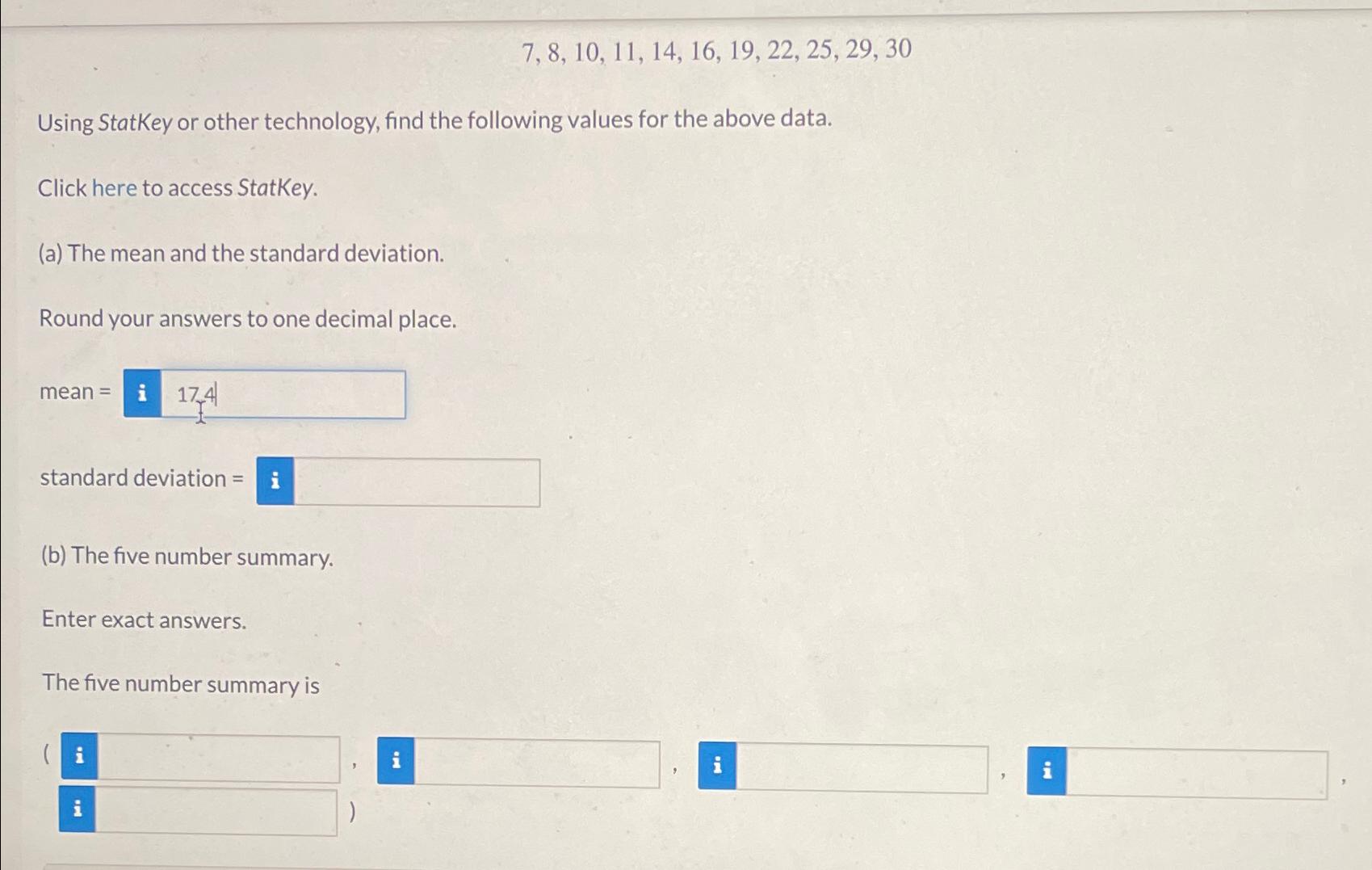Solved 7,8,10,11,14,16,19,22,25,29,30\\nUsing StatKey or | Chegg.com