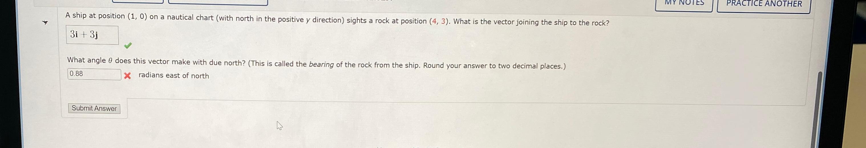 Solved PRACTICE ANOTHERA ship at position (1,0) ﻿on a | Chegg.com