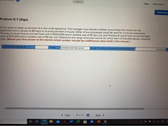 Solved Saved Help Save & Exit Check my Problem 5-7 (Algo) A | Chegg.com