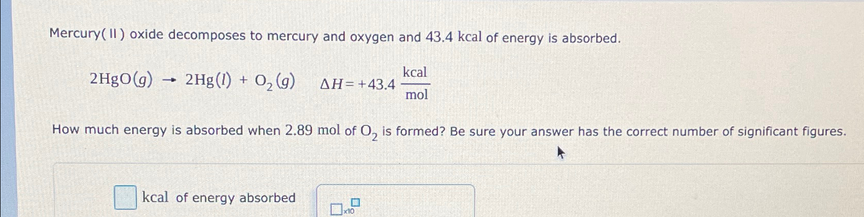 Solved Mercury(II) ﻿oxide decomposes to mercury and oxygen | Chegg.com