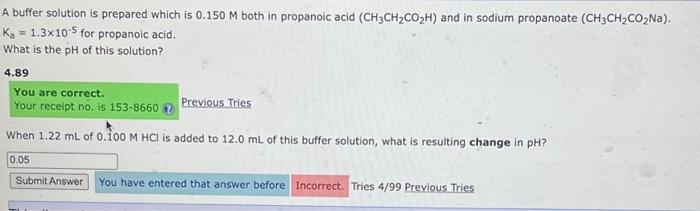 Solved A buffer solution is prepared which is 0.150M both in | Chegg.com