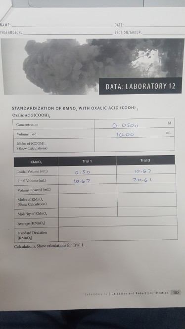 Solved NAME: DATE INSTRUCTOR SECTION/GROUP: DATA: LABORATORY | Chegg.com