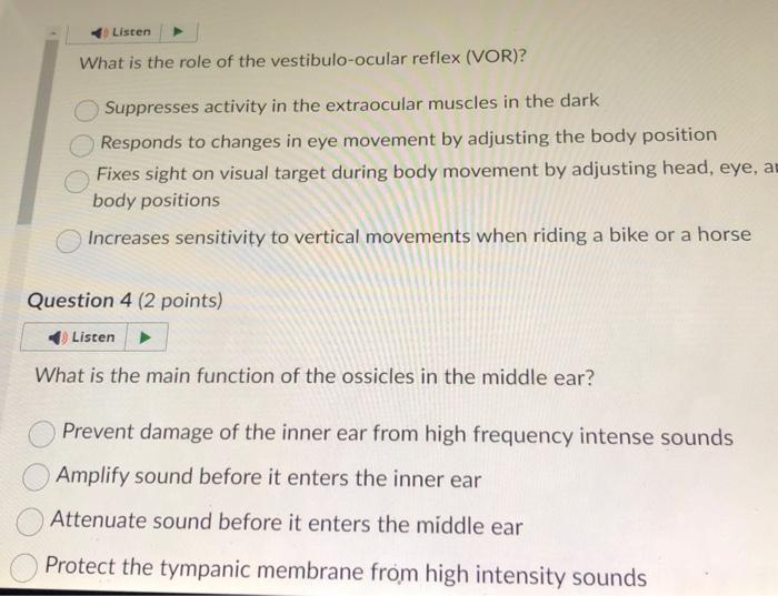Solved What is the role of the vestibulo-ocular reflex | Chegg.com