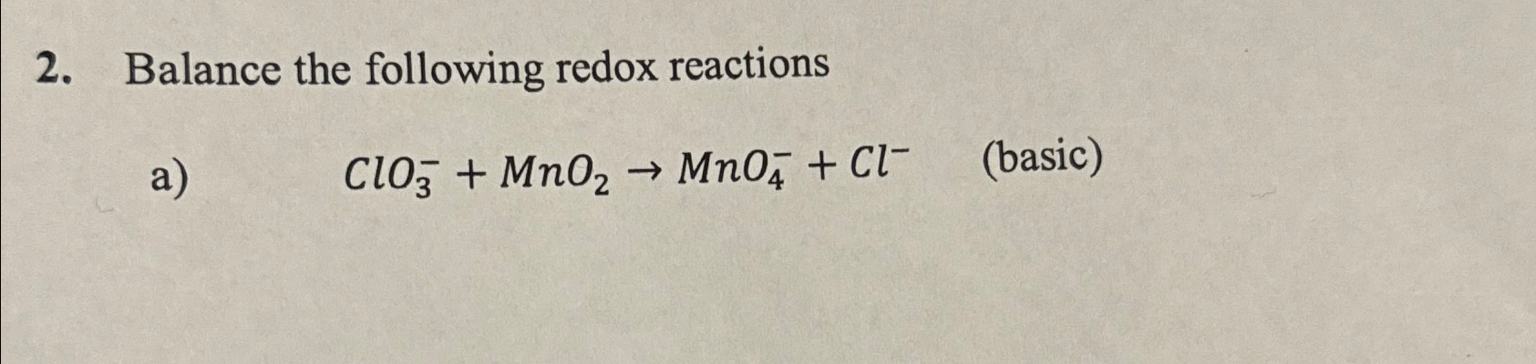 Solved Balance the following redox | Chegg.com