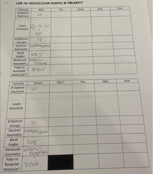Solved LAB 10: MOLECULAR SHAPES \& POLARITY | Chegg.com