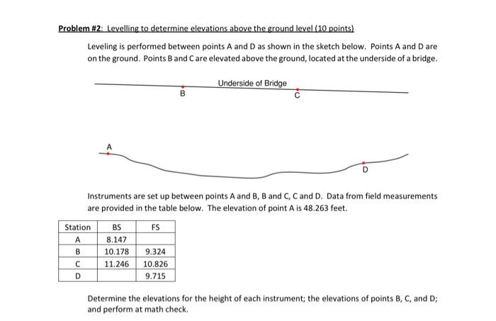 Solved roblem #2: Levelling to determine elevations above | Chegg.com