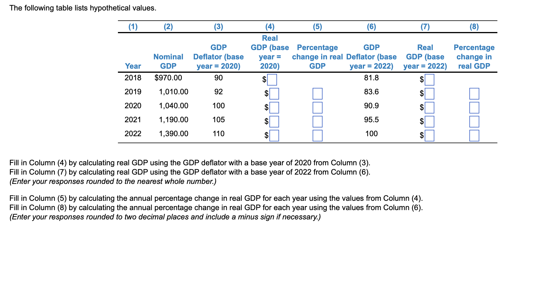 Solved The following table lists hypothetical | Chegg.com