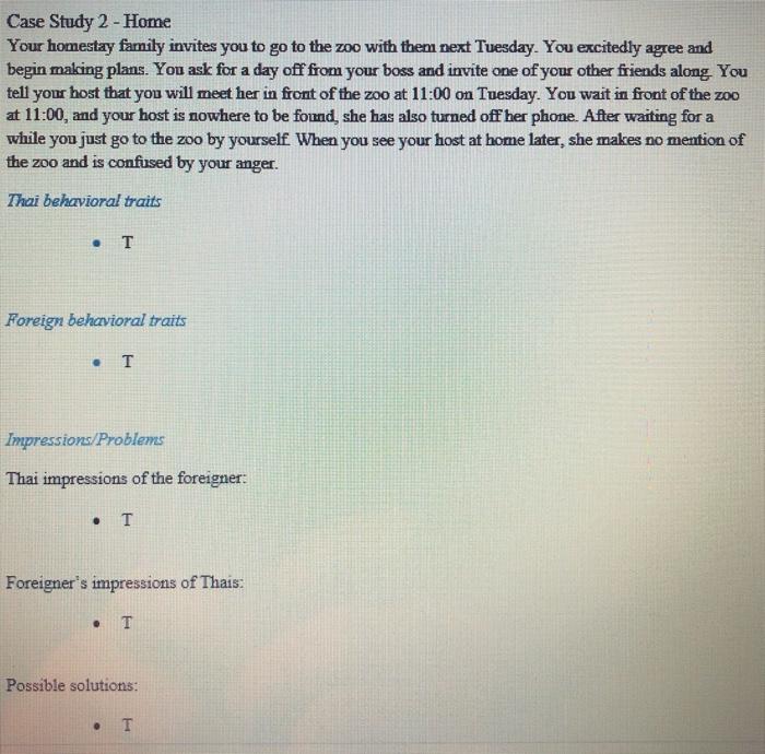 Solved Case Study 2 - Home Your homestay family invites | Chegg.com