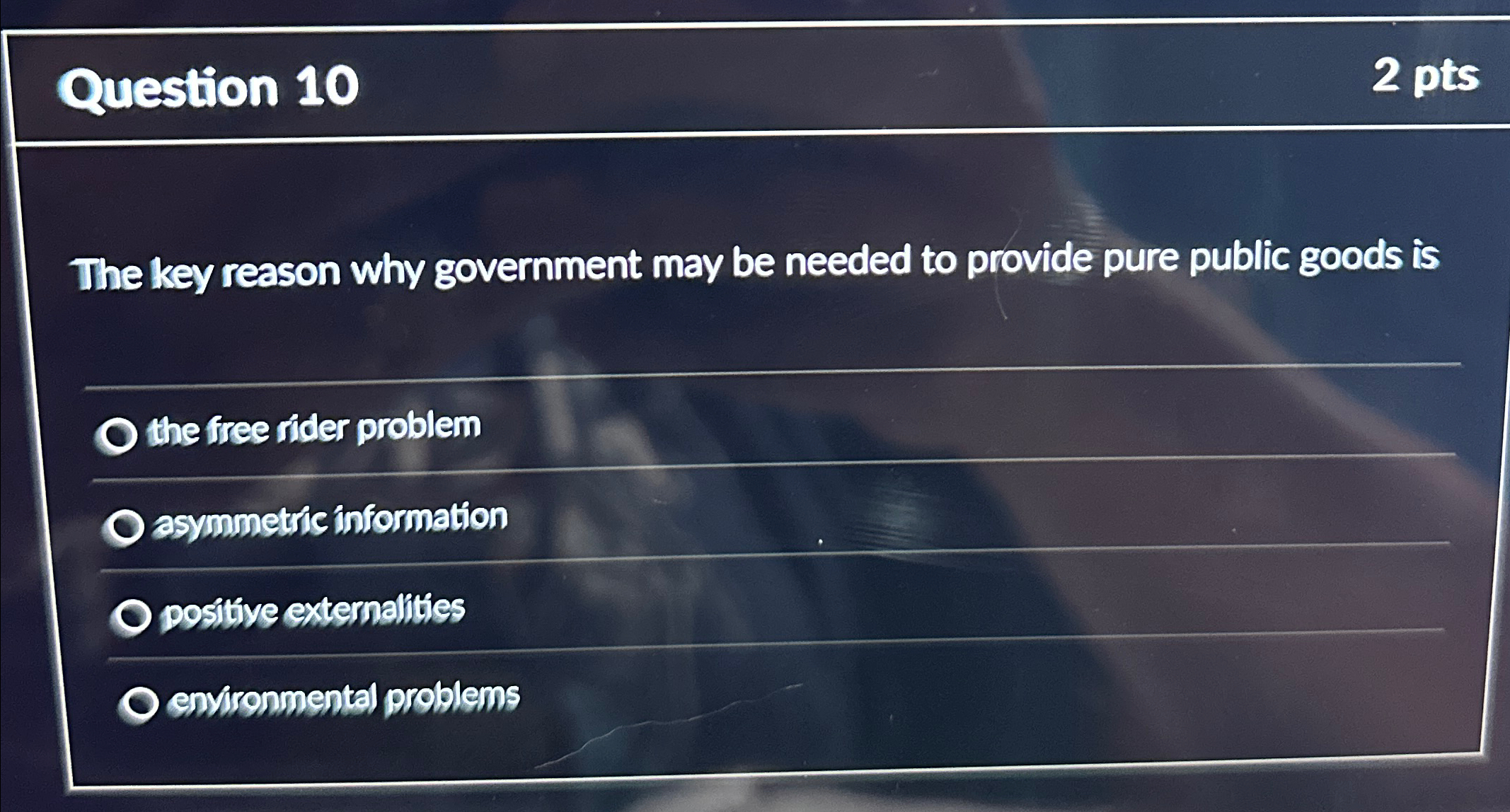 Solved Question 102ptsThe key reason why government may be | Chegg.com