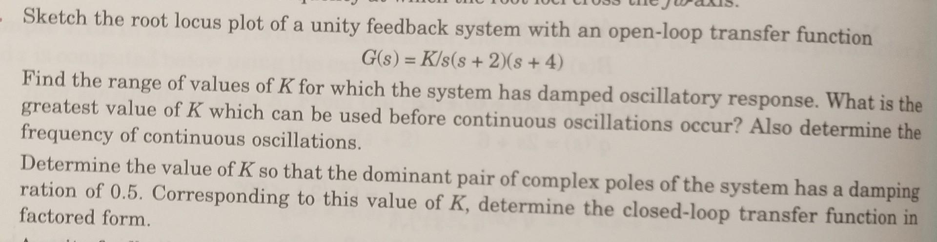 Solved Sketch the root locus plot of a unity feedback system | Chegg.com