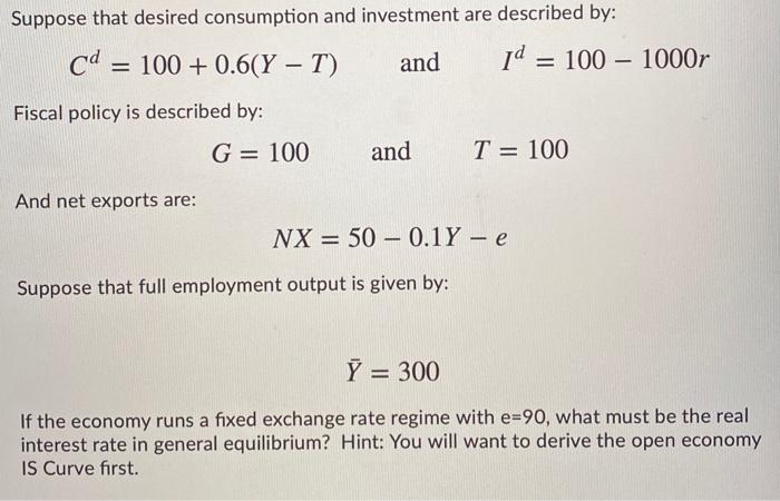 Solved Suppose that desired consumption and investment are | Chegg.com