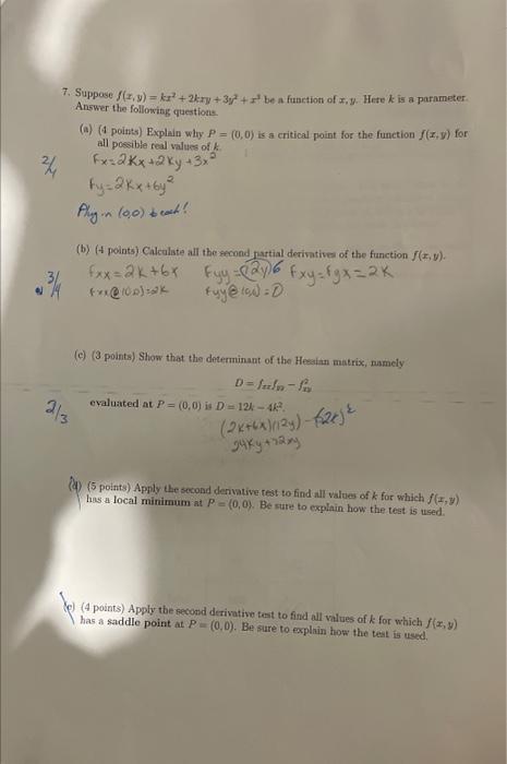 Solved 7. Suppose f(x,y)=kx2+2kry+3y2+x2 be a function of | Chegg.com
