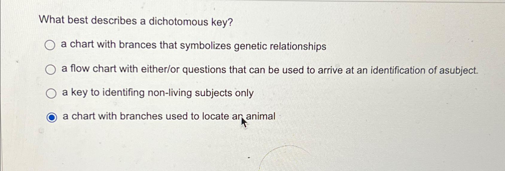 Solved What best describes a dichotomous key?a chart with | Chegg.com
