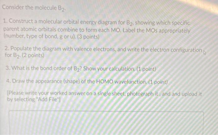 Solved Consider the molecule B2. 1. Construct a molecular | Chegg.com