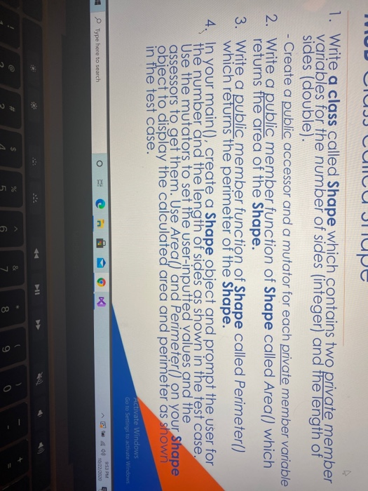 Solved Jupe 1. Write a class called Shape which contains two | Chegg.com