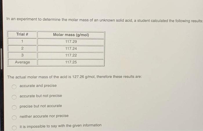 Solved In an experiment to determine the molar mass of an | Chegg.com