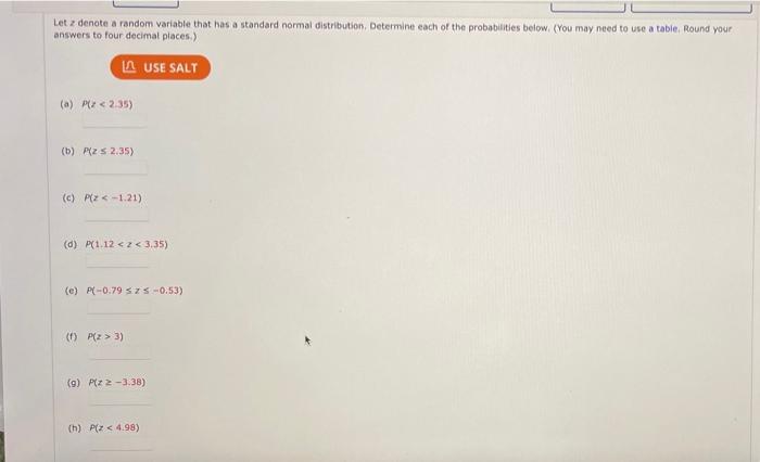 Solved Let z denote a random variable that has a standard | Chegg.com
