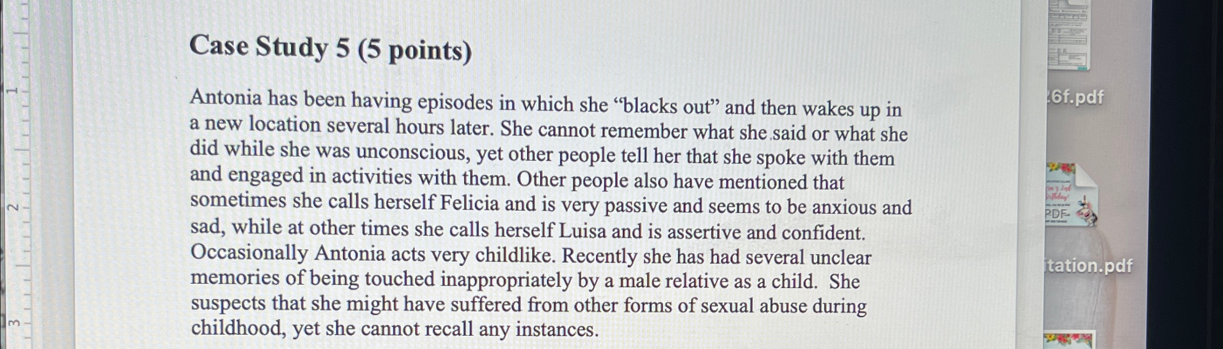 Solved Case Study 5 (5 ﻿points)Antonia has been having | Chegg.com