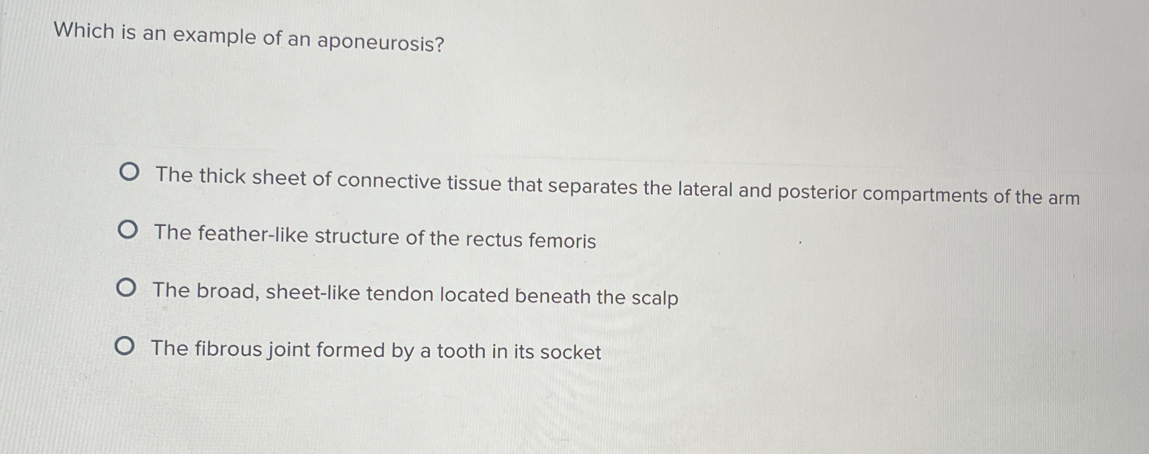 Solved Which is an example of an aponeurosis?The thick sheet | Chegg.com