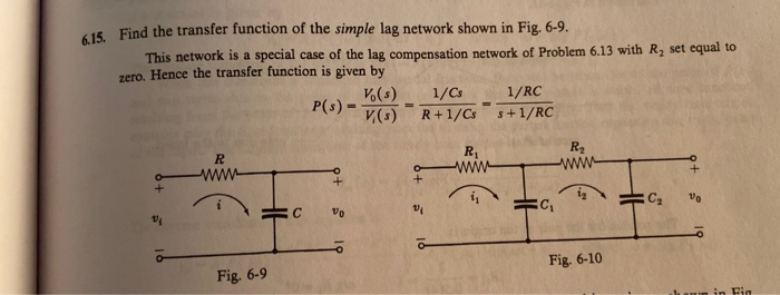 Solved 6.15. Find the transfer function of the simple lag | Chegg.com