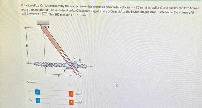 Solved Rotation of bar OA is controlled by the lead screw | Chegg.com