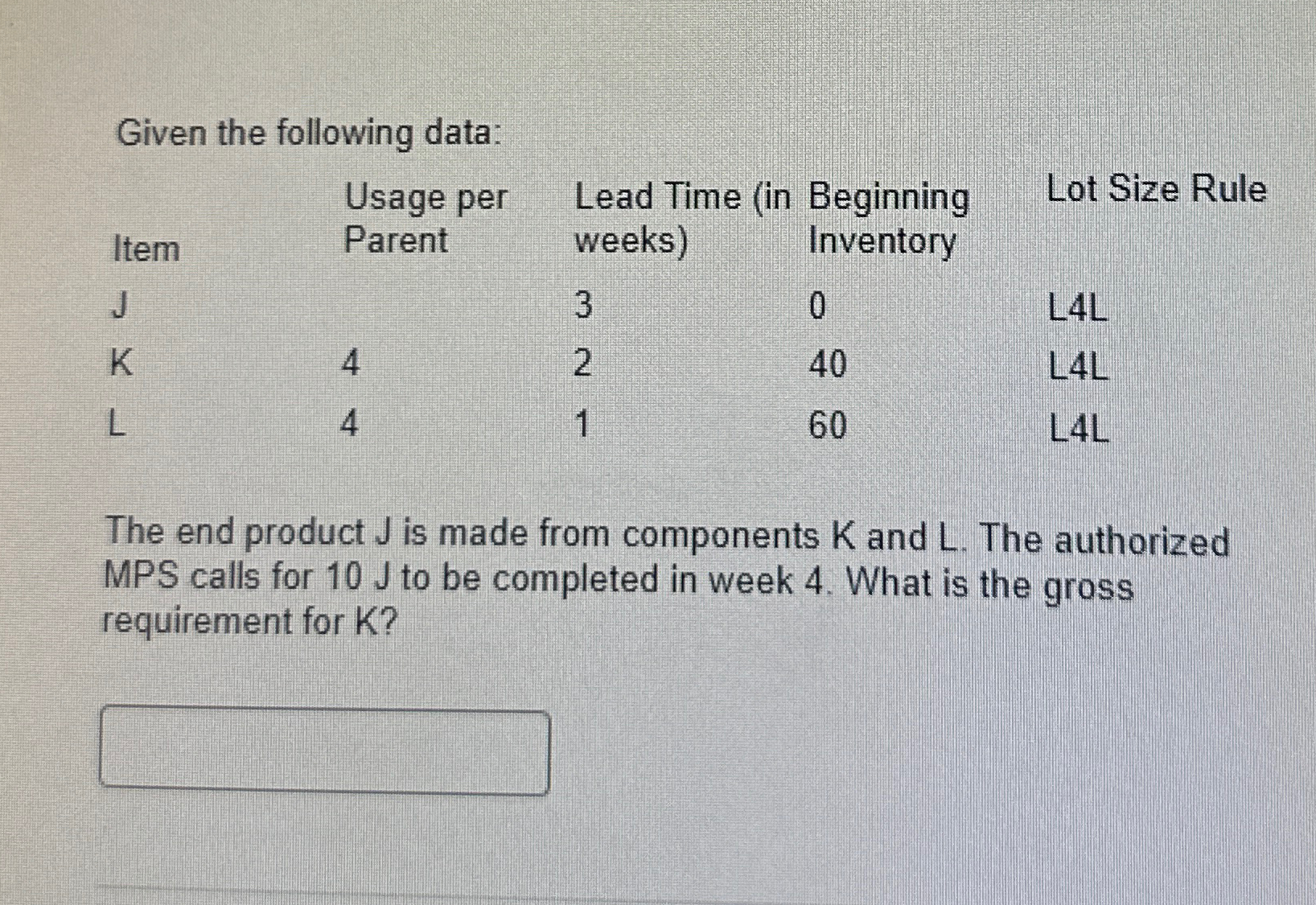 Solved \table[[\table[[Given the following data:],[Usage | Chegg.com