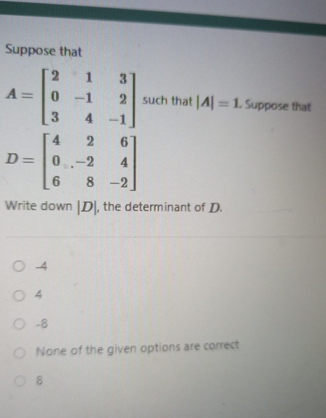 Solved Suppose thatA=[213-124-1]330 ﻿such that |A|=1. | Chegg.com