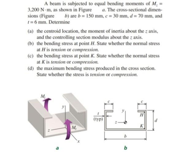 Solved A beam is subjected to equal bending moments of Mz= | Chegg.com